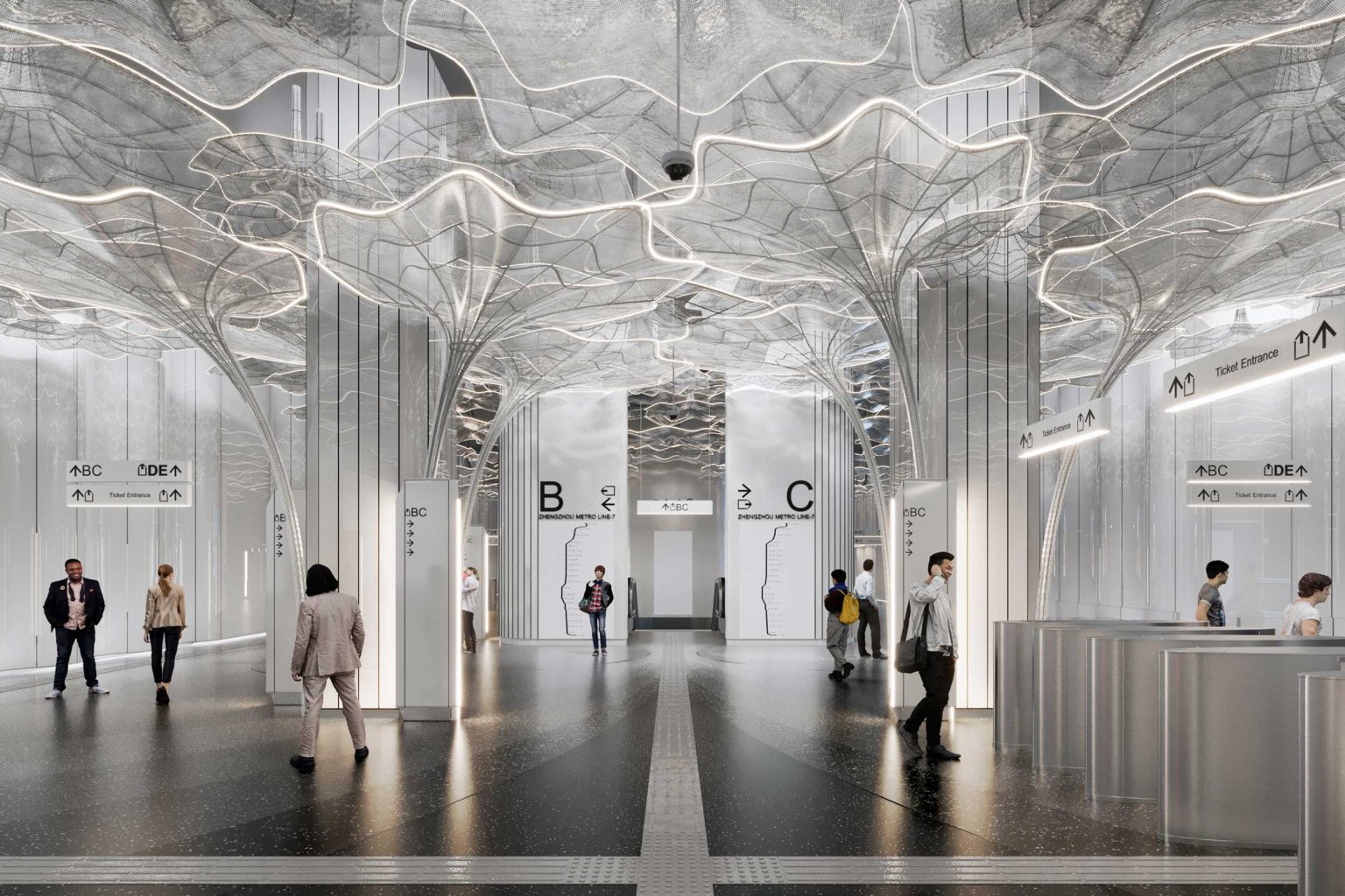 Flower-Like Mesh Installations of Zhengzhou Metro by MASK Architects