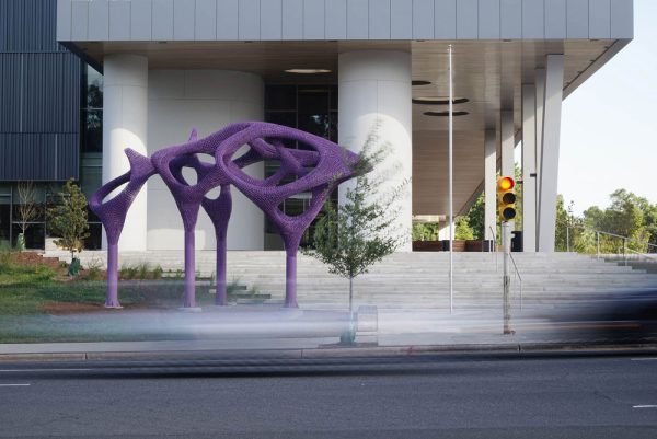 An abstract robotically 3D-printed pavilion