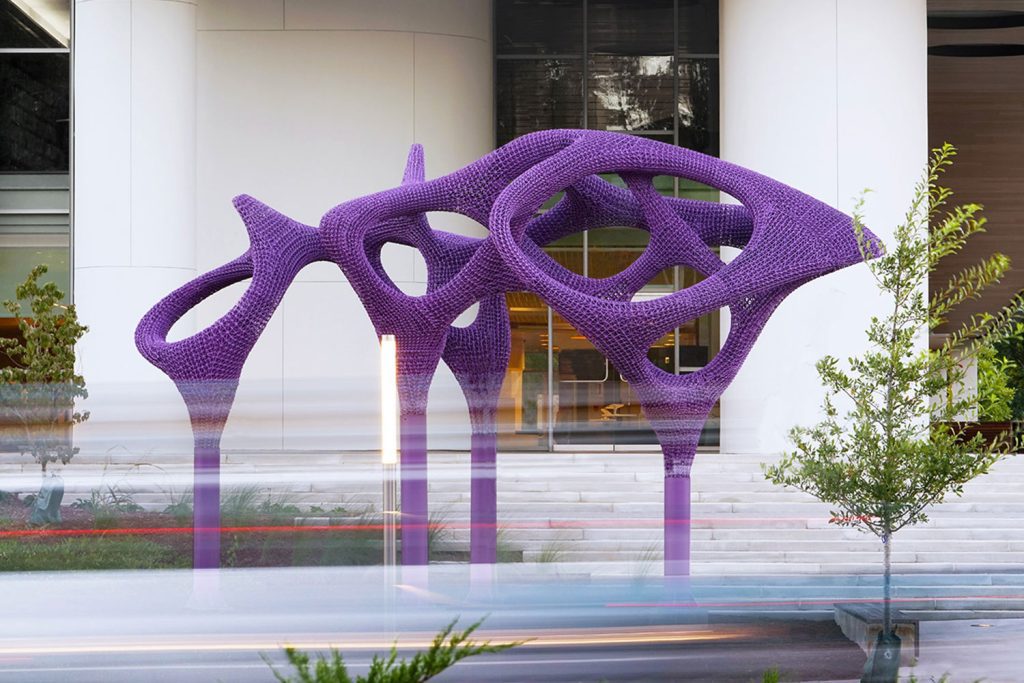 An abstract robotically 3D-printed pavilion
