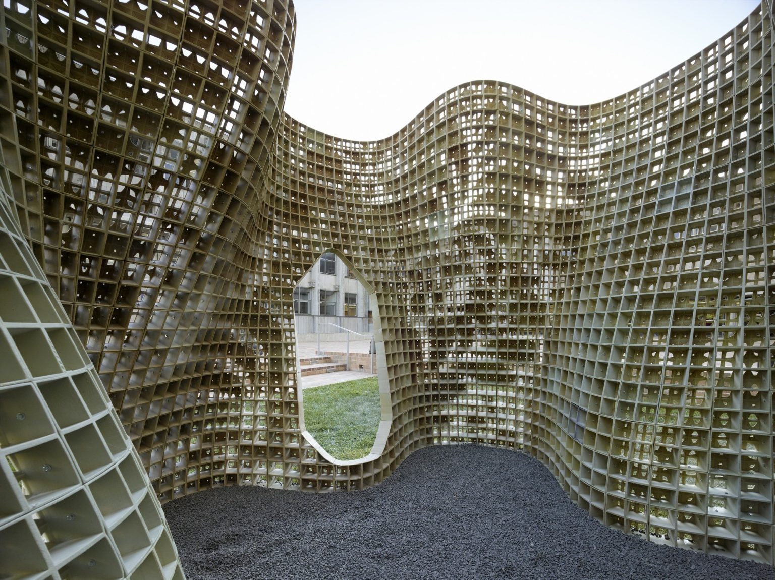 3D-printed cement "Bloom" pavilion created by Emerging Objects