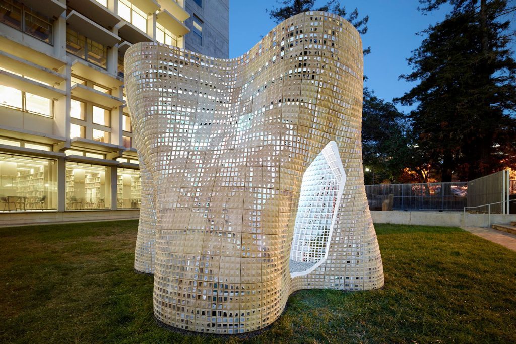 3D-printed cement "Bloom" pavilion created by Emerging Objects