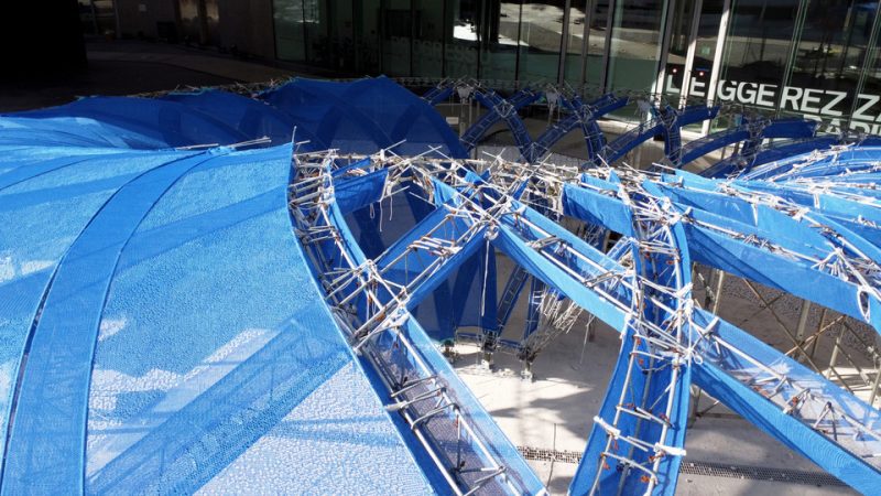 KnitNervi - An actively bent, knitted formwork for ribbed concrete shells