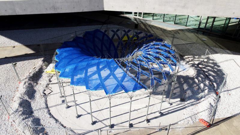 KnitNervi - An actively bent, knitted formwork for ribbed concrete shells