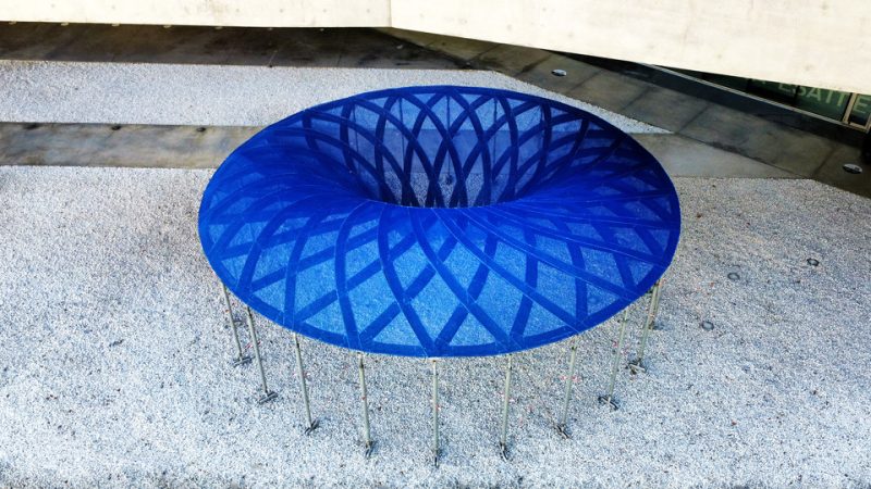 KnitNervi - An actively bent, knitted formwork for ribbed concrete shells