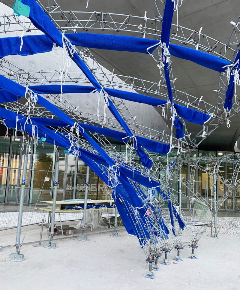 KnitNervi - An actively bent, knitted formwork for ribbed concrete shells