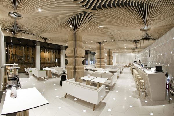 An eye-catching modern curved interior for Graffiti Cafe