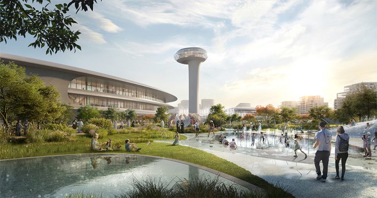 Aljada Central Hub features wind-channeling buildings